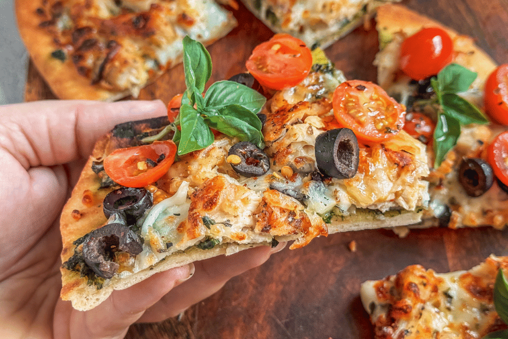 Pesto Chicken Naan Pizza • Sandra's Easy Cooking