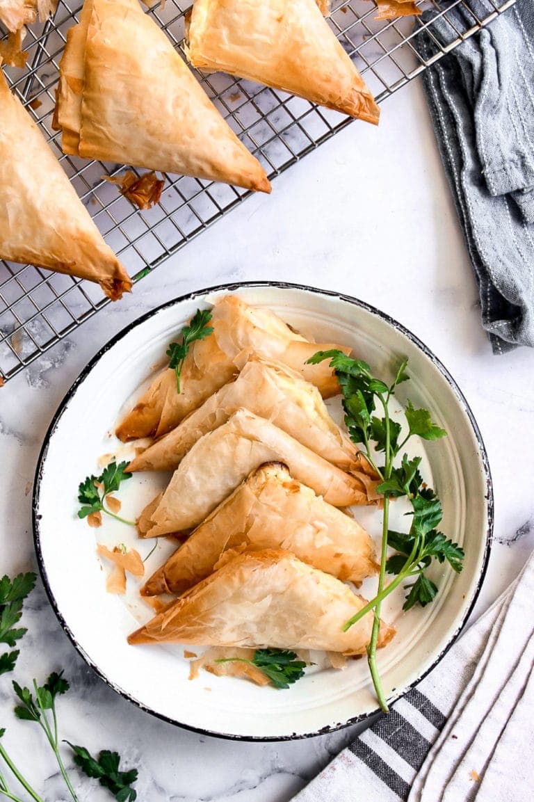 Phyllo Triangles Stuffed with Cheese • Sandra's Easy Cooking Appetizers