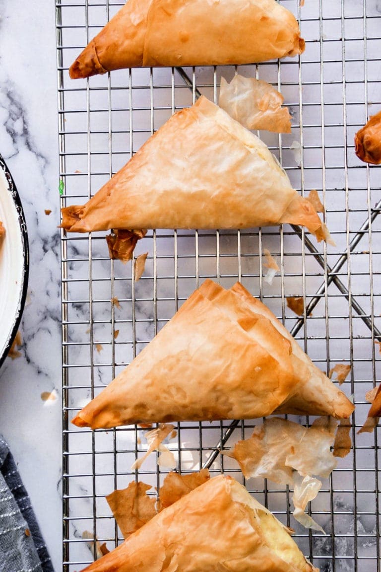 Phyllo Triangles Stuffed with Cheese • Sandra's Easy Cooking Appetizers