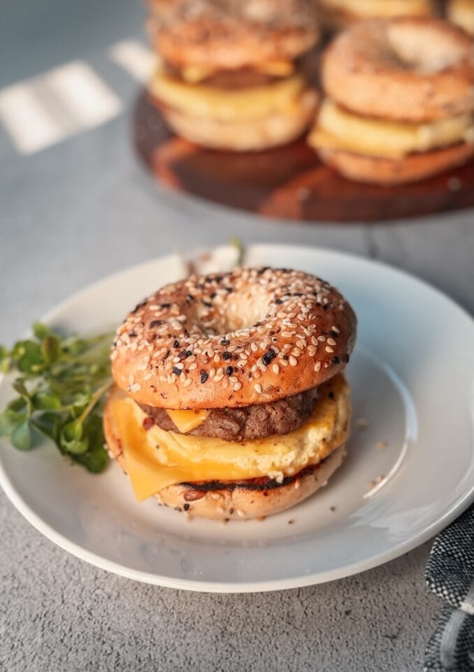 Freezer-Friendly Bagel Breakfast Sandwiches • Sandra's Easy Cooking